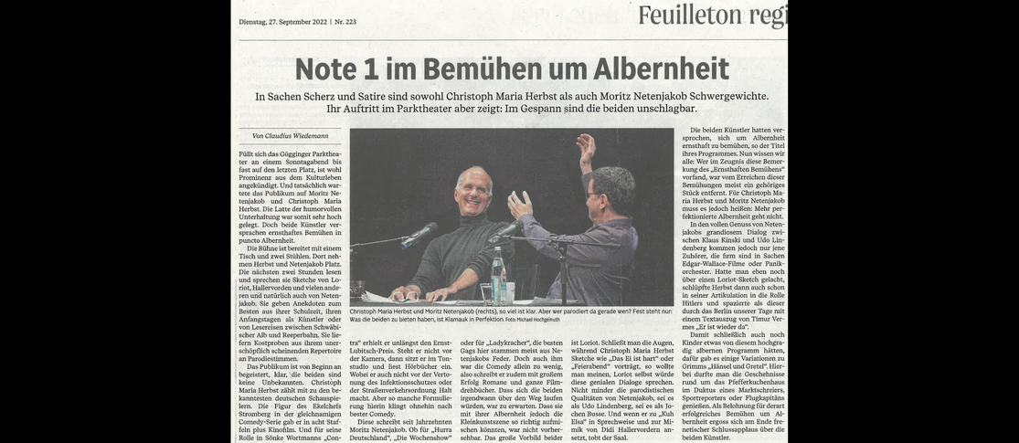 Augsburger Allgemeine Feuilleton über - "Das ernsthafte Bemühen um ...